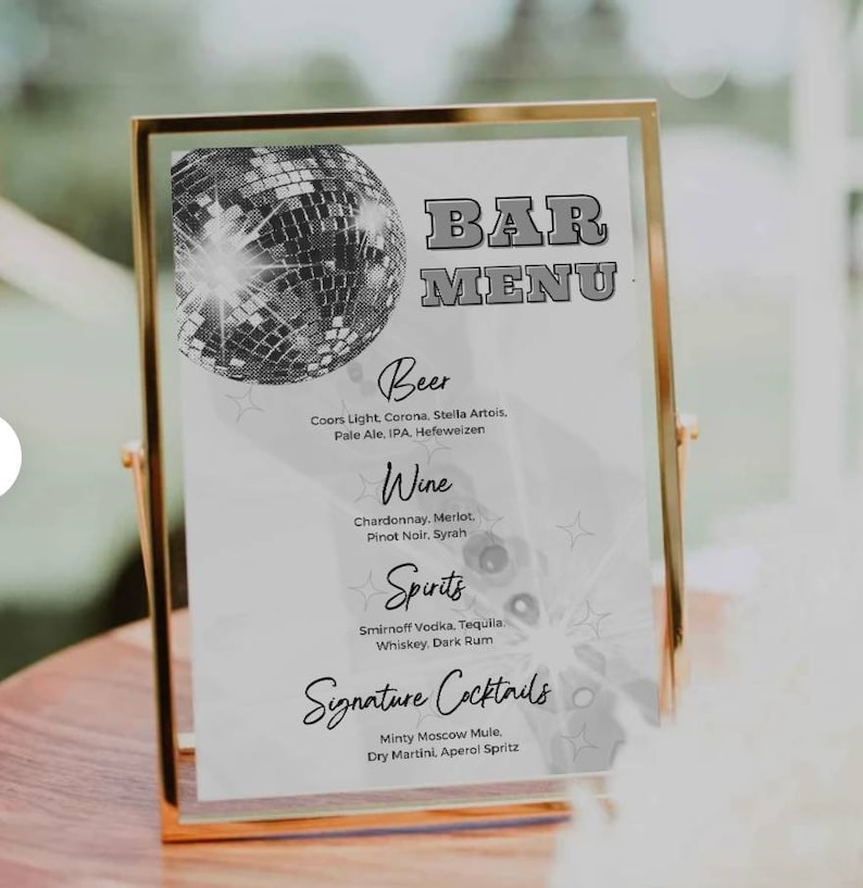 Disco Signature Drinks Menudisco Bar Menu Black & White - Etsy