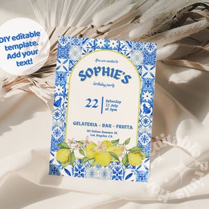Lemon Blue Tile Invitation Template, Lemon Editable Invitation ...