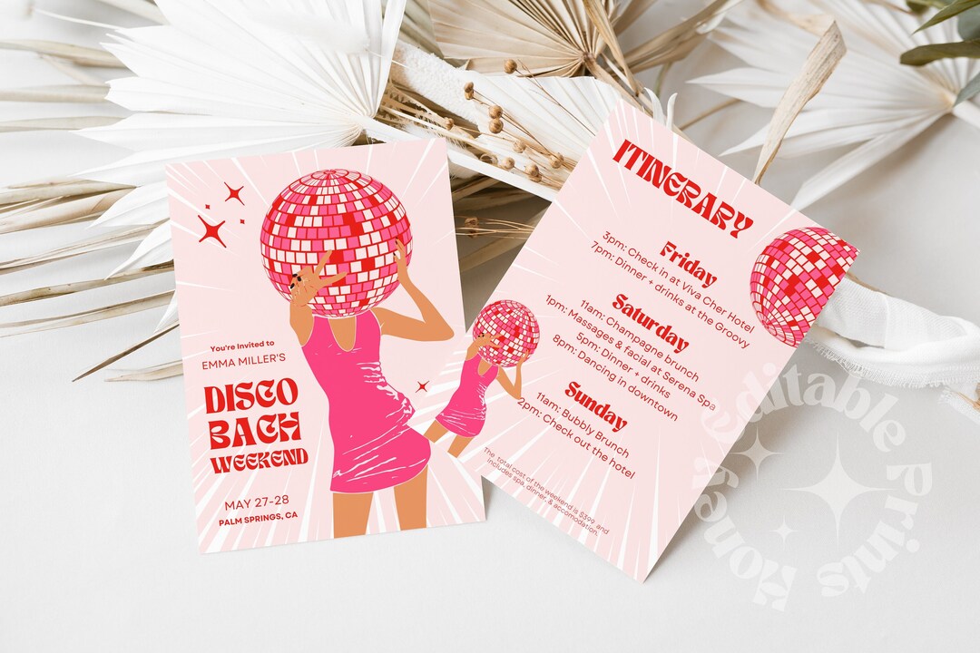 Disco Bachelorette Weekend Itinerary Template, Disco Ball Bachelorette ...