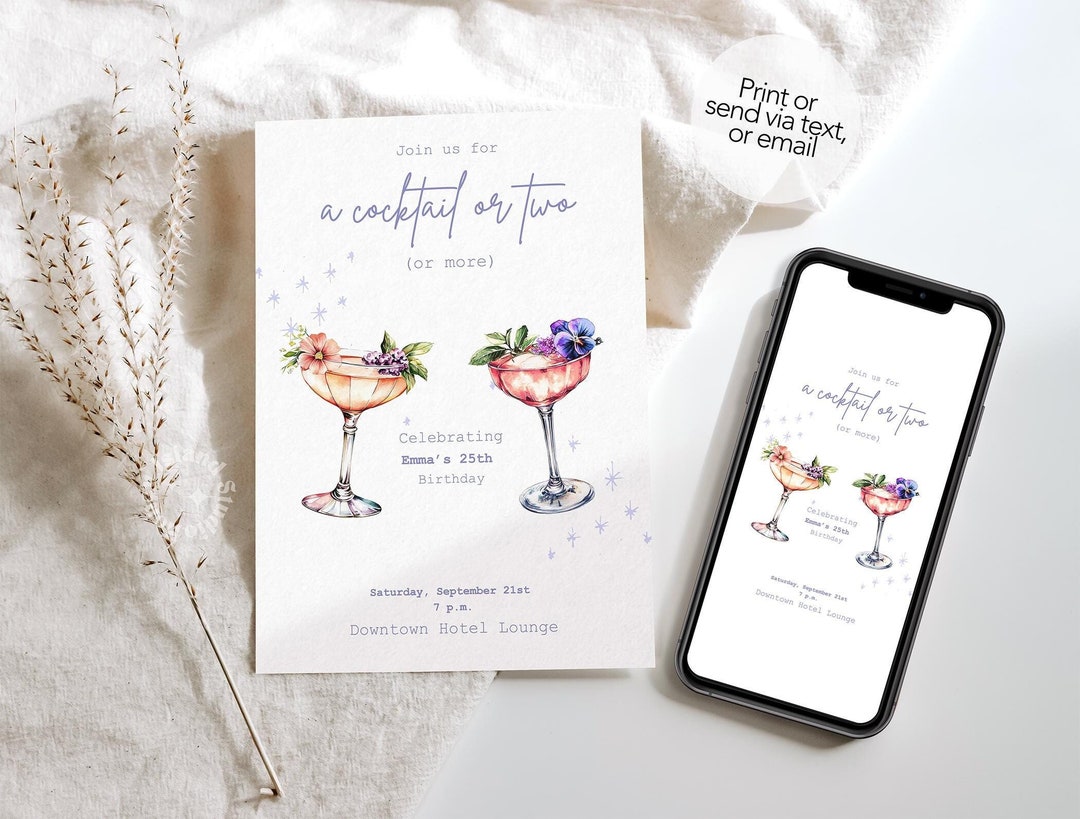 Cocktail Birthday Template, A Cocktail or Two Invite, Flower Cocktail ...