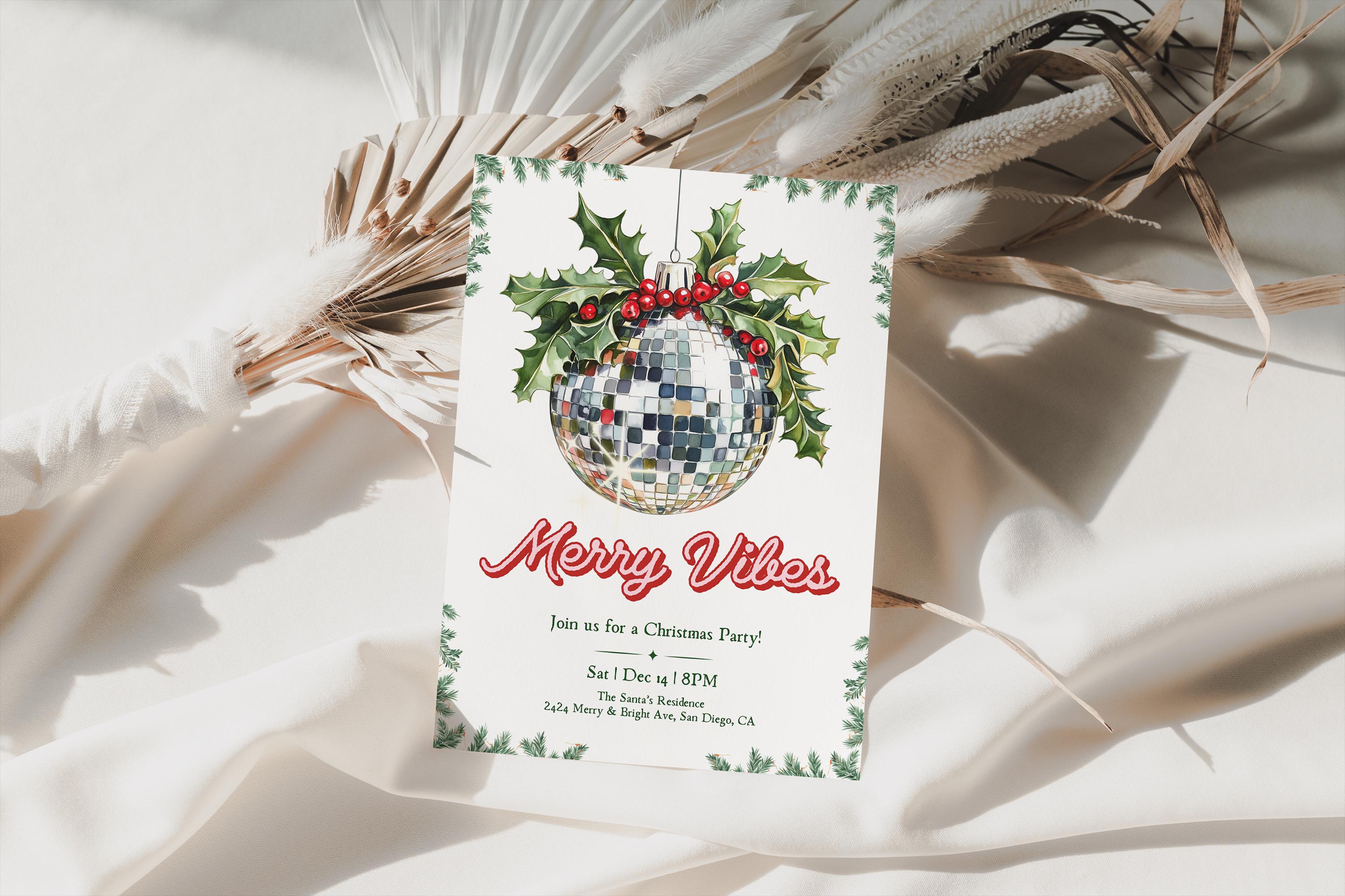 Retro Disco Christmas Party Invitation: Merry Vibes Template (digital ...