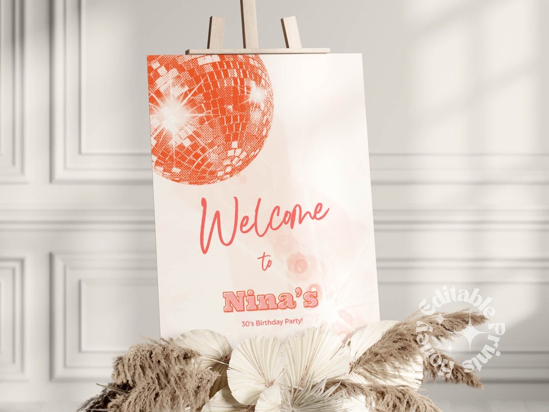 Disco Party Welcome Sign Template, Retro Disco Ball Party Banner ...