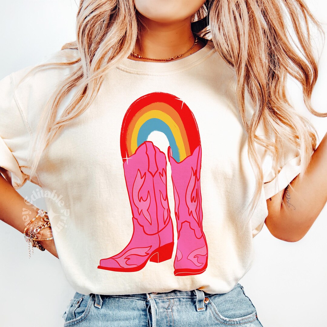 Retro Cowgirl Boots PNG, Pink Cowgirl Boots Rainbow Png File, Western Png Sublimations, Cute Lee ...
