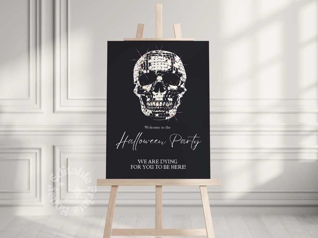 Halloween Party Welcome Sign Template, Skull Party Decorations, Disco ...
