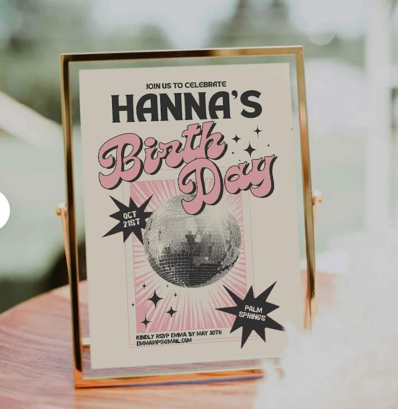 Retro Disco Birthday Template Trendy Disco Pink Invitation - Etsy