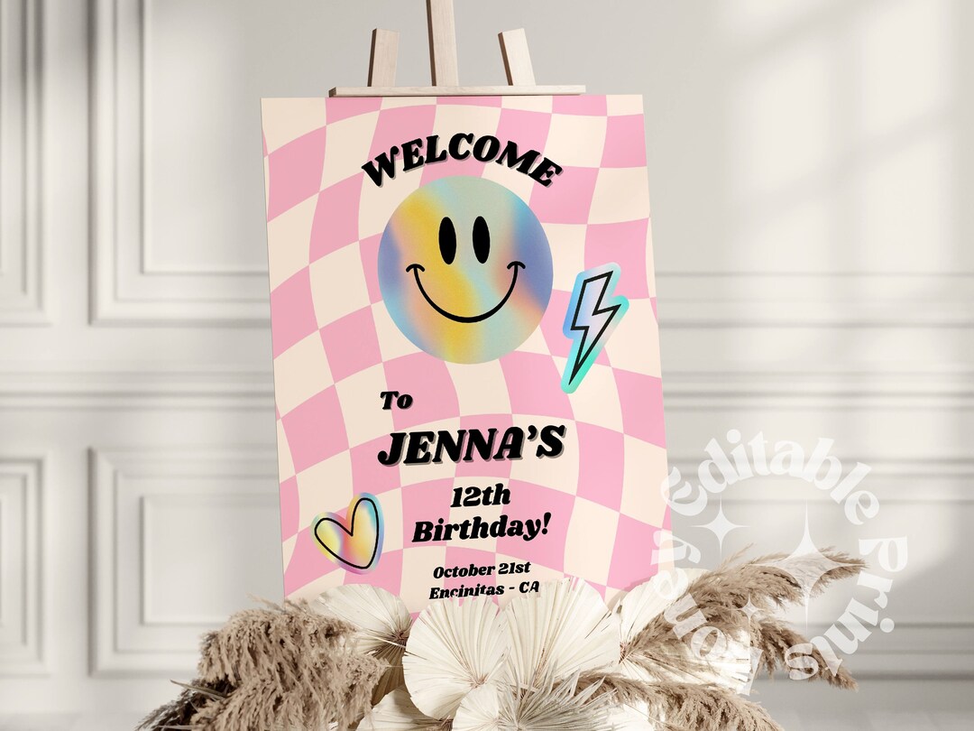 Smile Birthday Welcome Sign, Preppy Trendy Retro Birthday Banner Sign ...