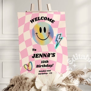 Smile Birthday Welcome Sign, Preppy Trendy Retro Birthday Banner Sign ...