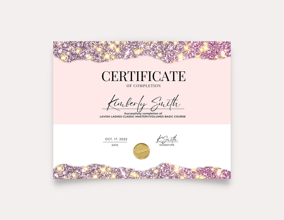 Editable Certificate of Completion Template Glitter Custom - Etsy