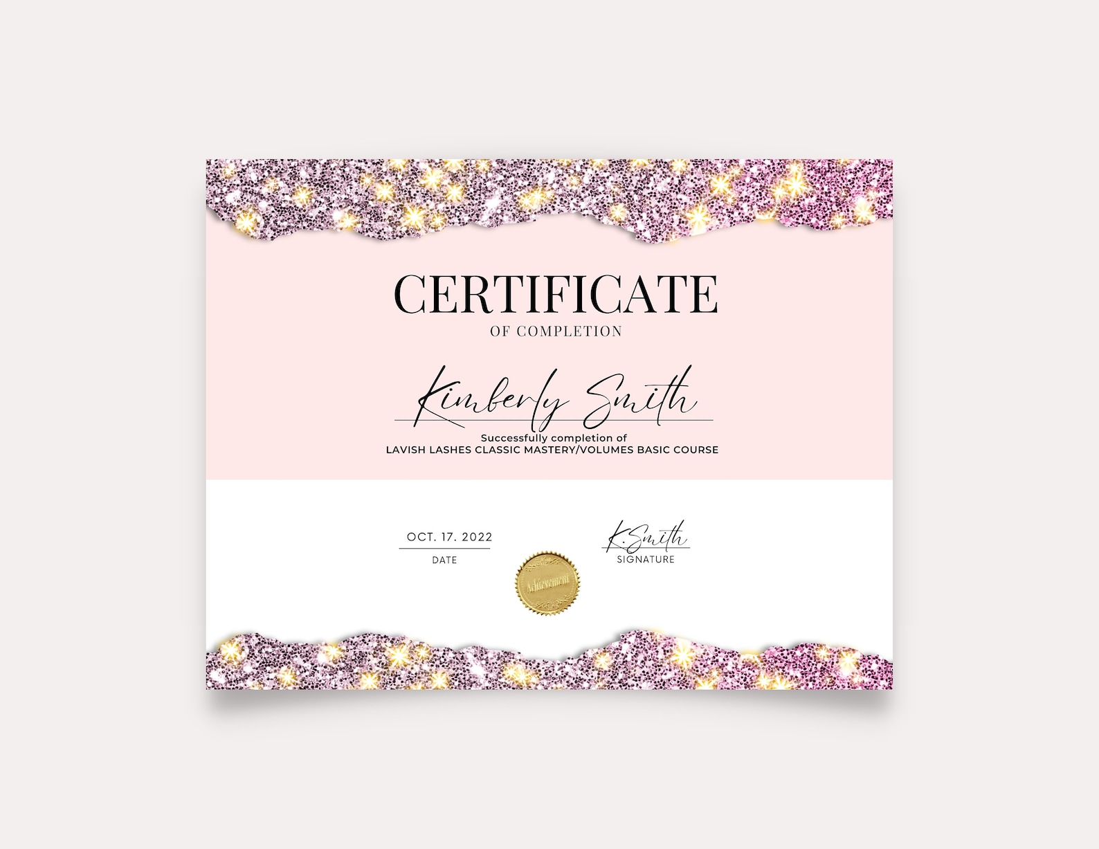Editable Certificate of Completion Template Glitter Custom - Etsy