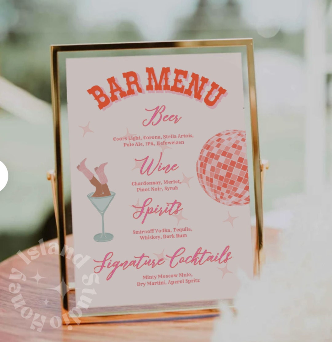 Signature Cocktail Menu, Disco Menu Template, Disco Cowgirl Bar Menu ...