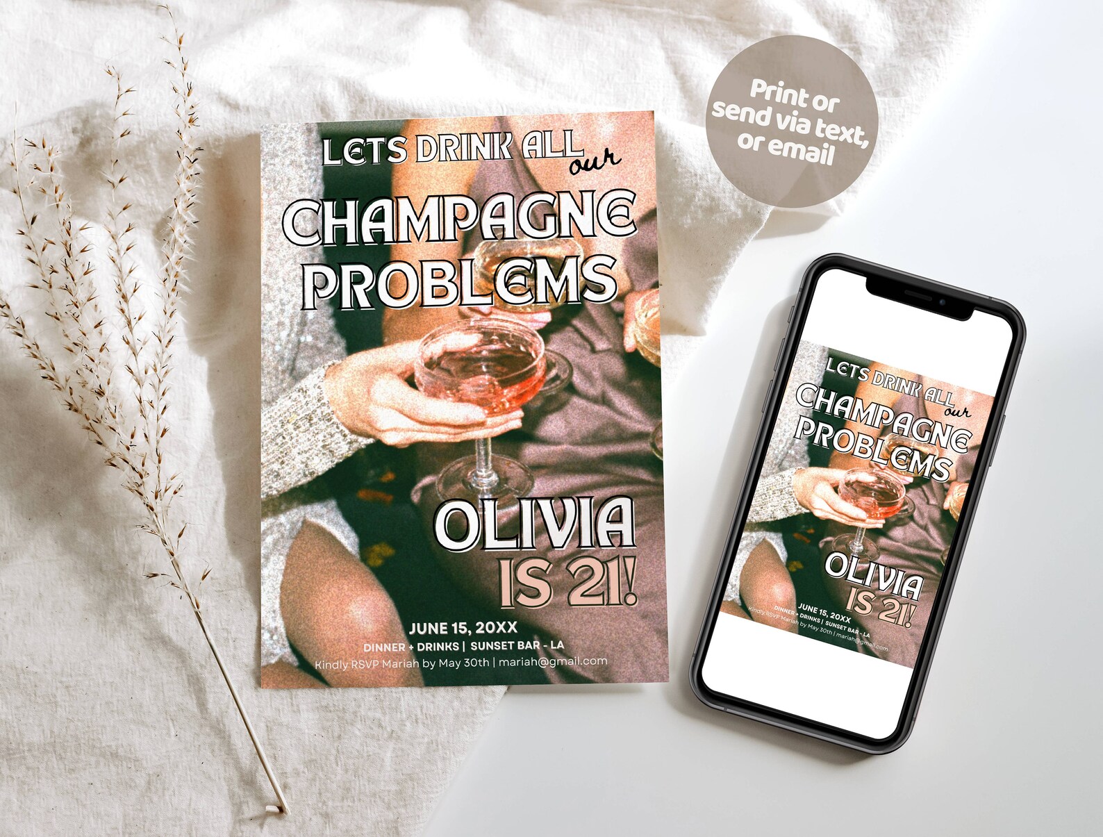 Champagne Problems Birthday Template 21st Taylor Invitation - Etsy