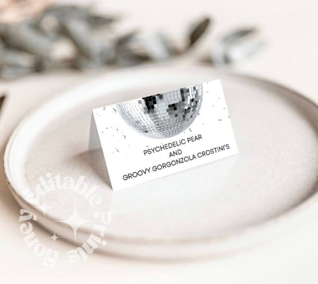 Disco Place Cards Template, Disco Food Label, Retro Wedding Buffet ...