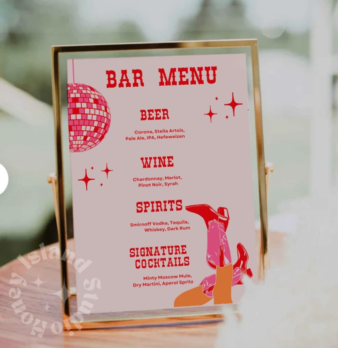 Disco Cowgirl Bar Menu Template, Disco Cowgirl Signature Template, Lets ...