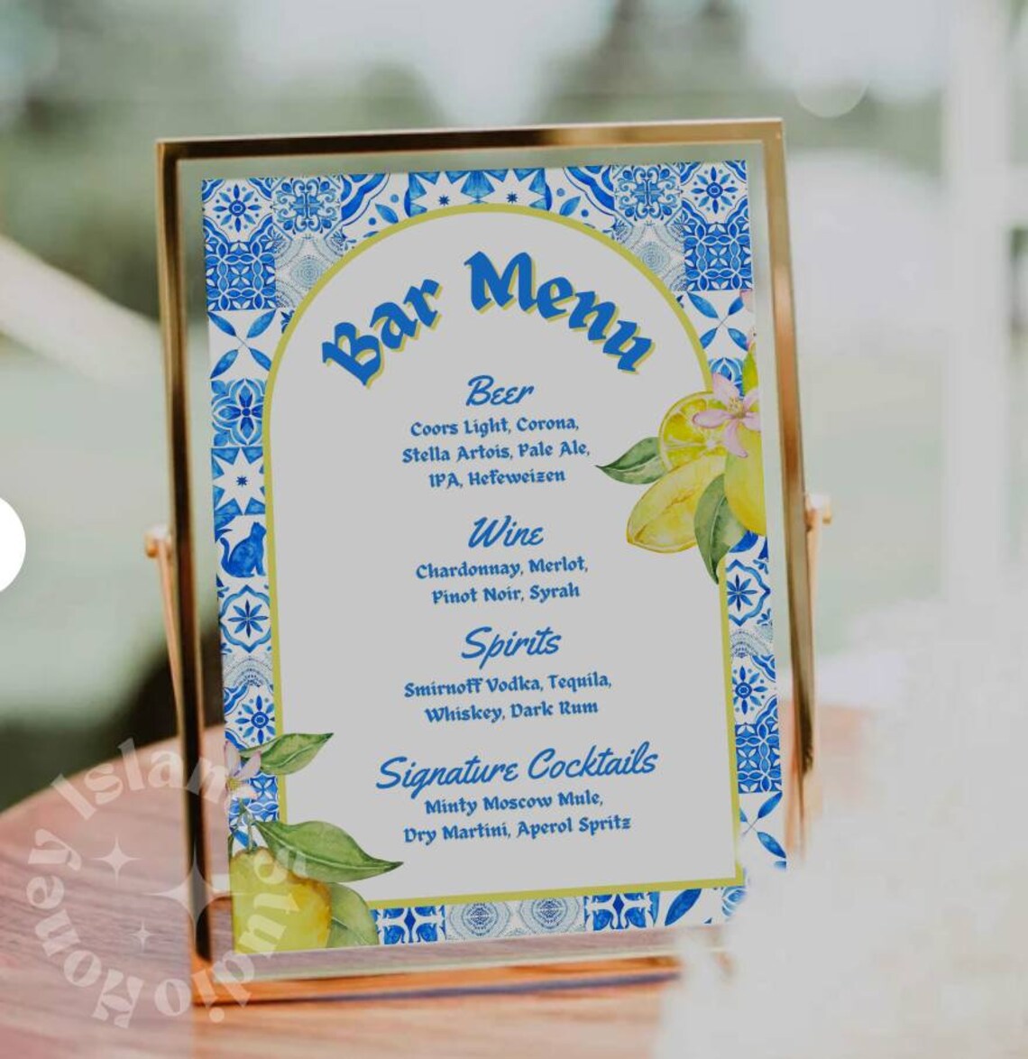 Lemon Blue Tile Signature Drinks Menu Lemon Bar Menu - Etsy