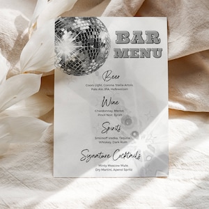 Disco Signature Drinks Menu,disco Bar Menu Black & White, Disco ...