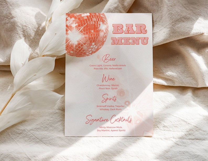 Disco Bar Menu Retro Disco Drinks Menu Disco Bachelorette - Etsy