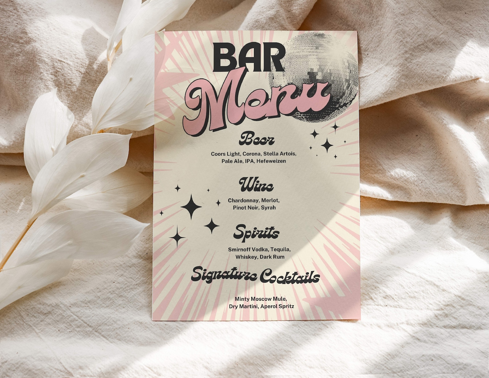 Disco Bar Menu Retro Disco Drinks Menu Disco Bachelorette - Etsy