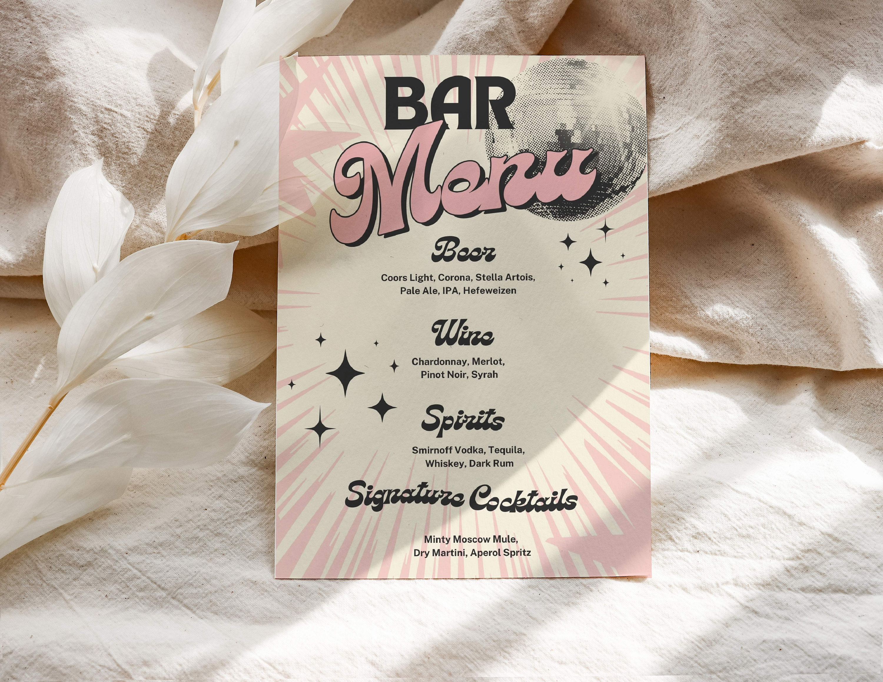 Disco Bar Menu, Retro Disco Drinks Menu, Disco Bachelorette Party ...