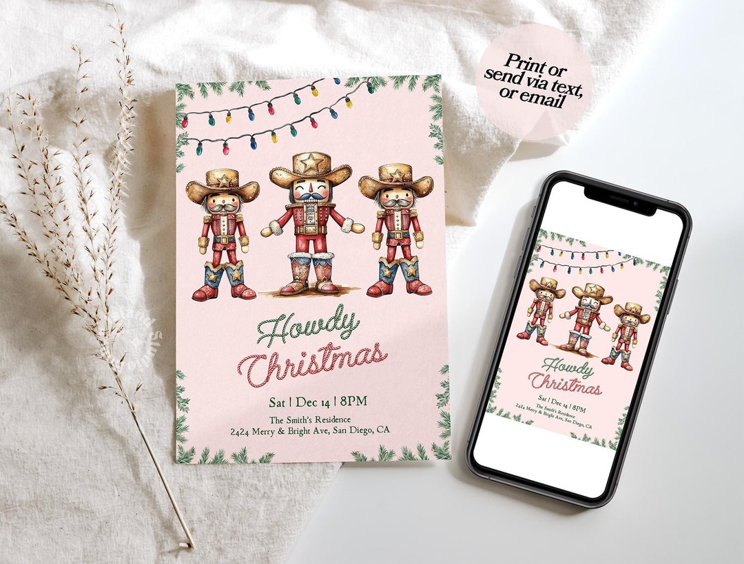 Howdy Christmas Party Template, Nutcracker Cowboy Trendy Retro ...