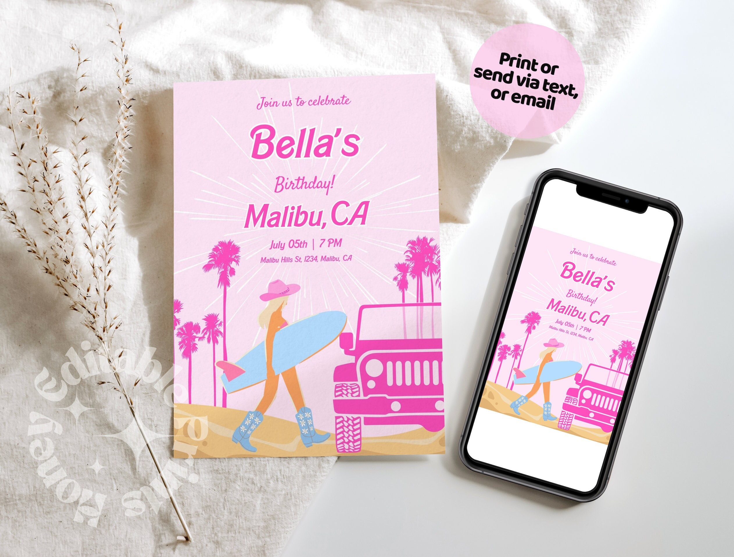 Malibu Barb Dollie Birthday Template, Malibu Barb Doll Bday Template ...