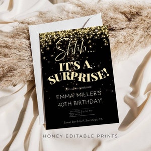 Gold Birthday Surprise Party Invitation, Gold Printable Minimalist ...