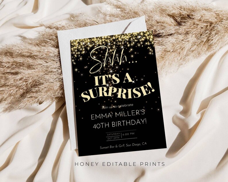 Gold Birthday Surprise Party Invitation Gold Printable - Etsy