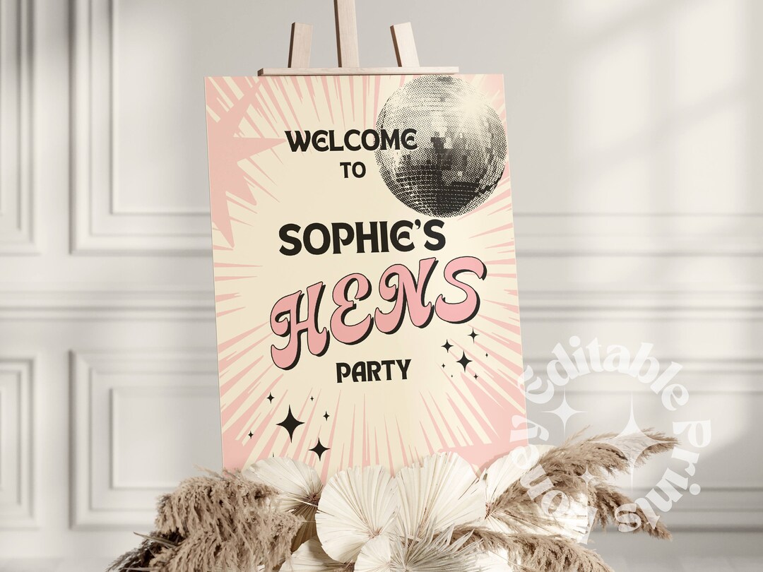 Disco Hens Party Welcome Sign Template, Pink Hens Party Banner, 70's ...