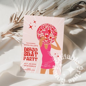 Disco Birthday Template, Trendy Retro Disco Invitation, Disco Girl ...