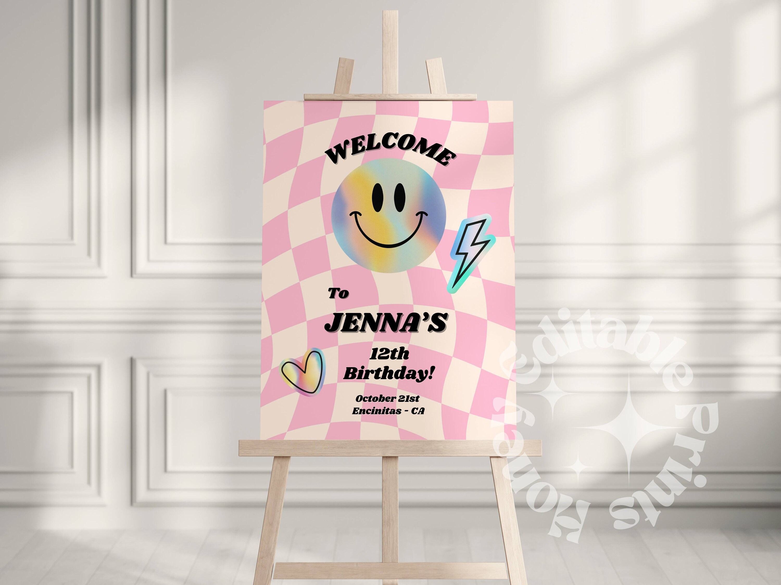 Smile Birthday Welcome Sign, Preppy Trendy Retro Birthday Banner Sign ...