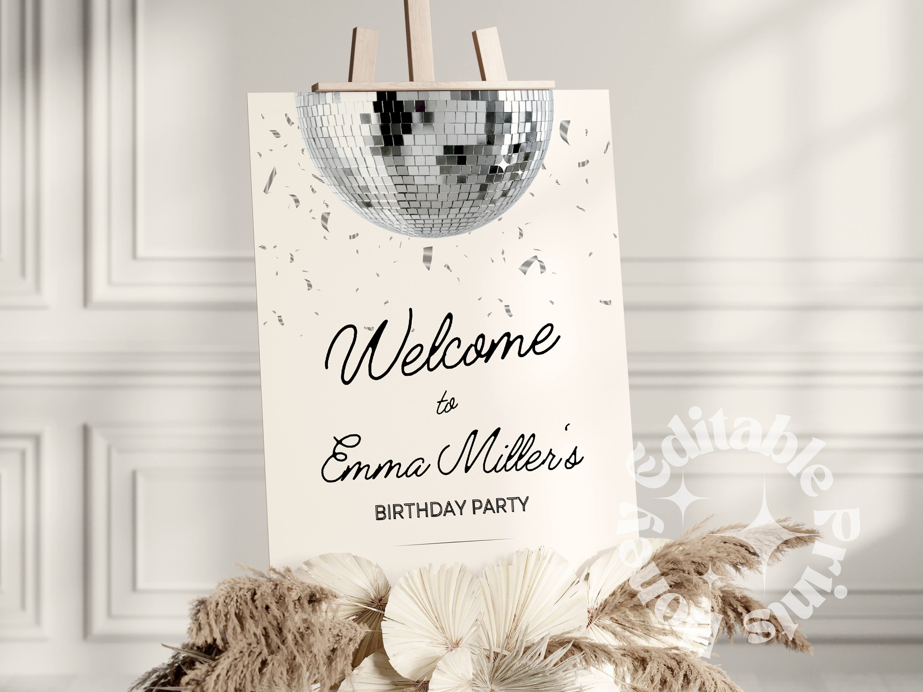 Disco Party Welcome Sign Template, Retro Disco Ball Party Banner ...