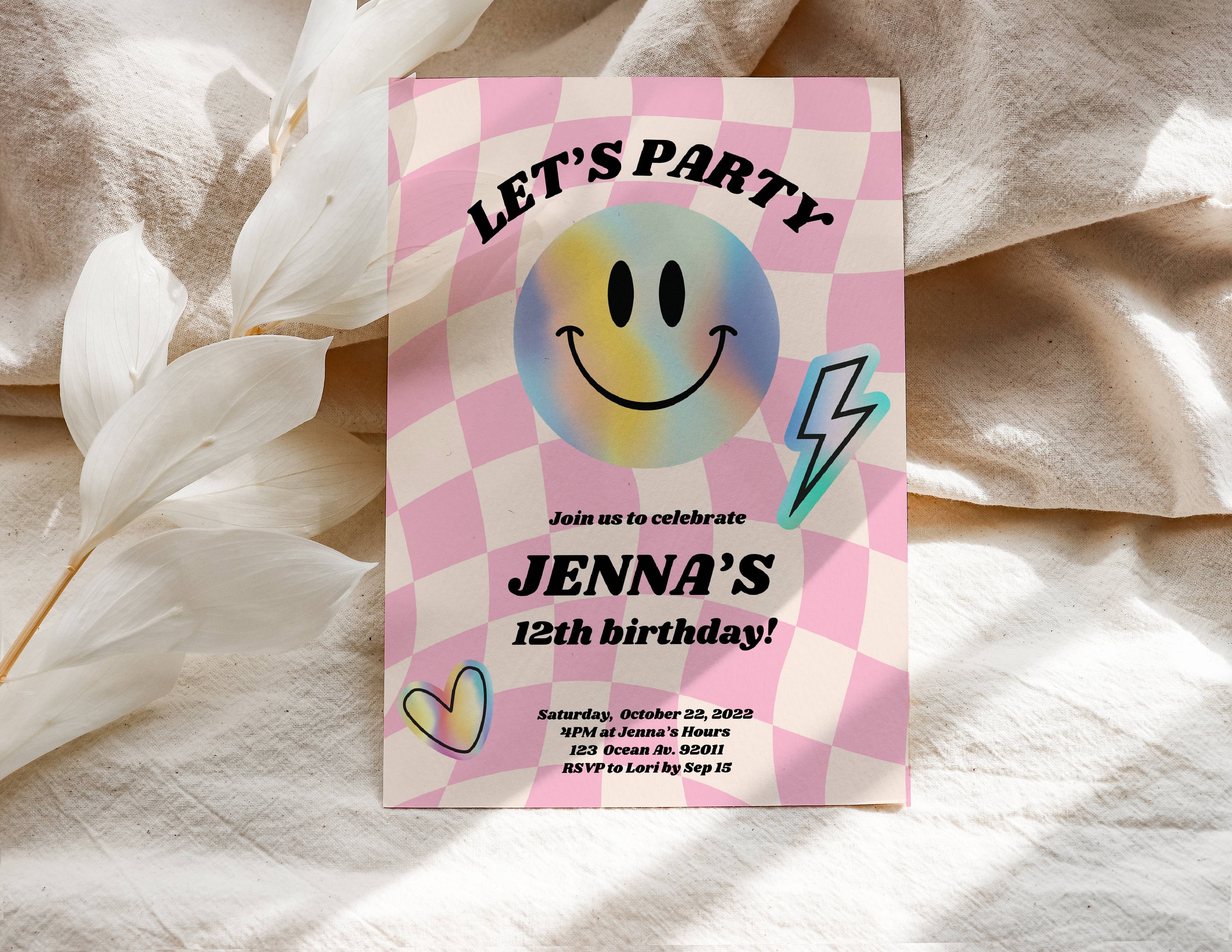 Smile Birthday Template Trendy Retro Birthday Invitation - Etsy