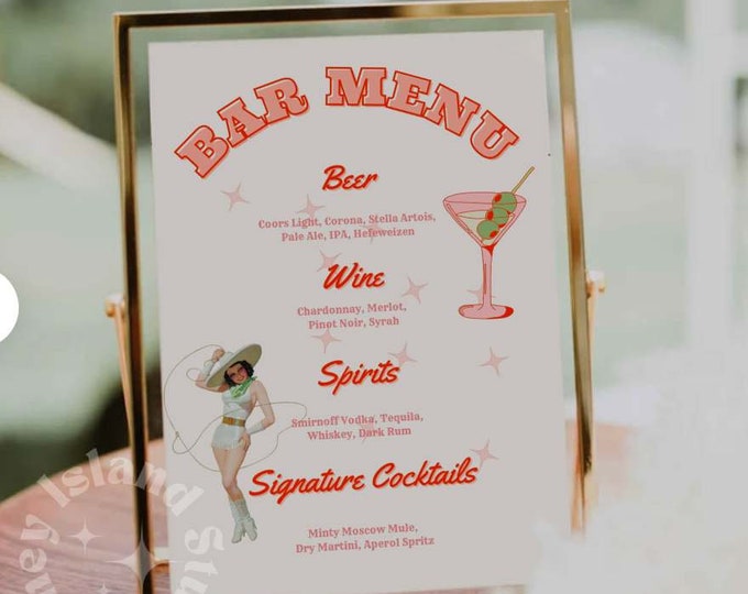 Cowgirl Bar Menu, Western Drinks Menu, Rodeo Bachelorette Party ...