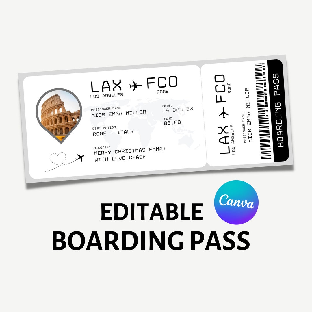 Editable Boarding Ticket Template, Printable Airline Ticket,boarding ...