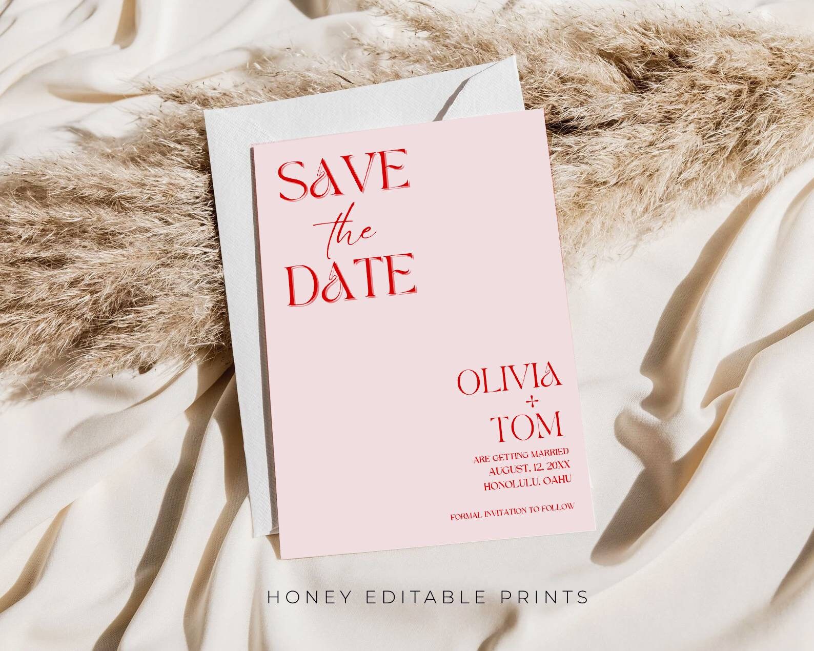 Red Save the Date Template, Modern Save the Date Editable, Custom ...