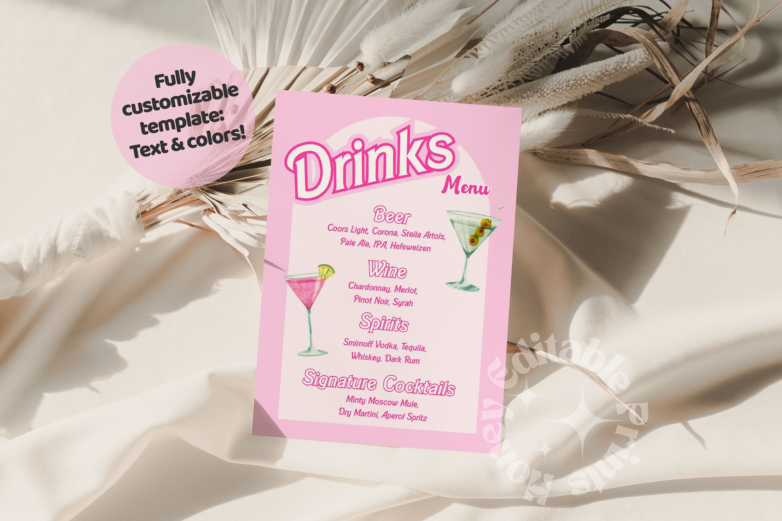 Barb Doll Signature Drinks Menu, Dollie Bar Menu Pink, Barb ...