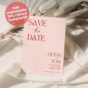 Red Save the Date Template, Modern Save the Date Editable, Custom ...
