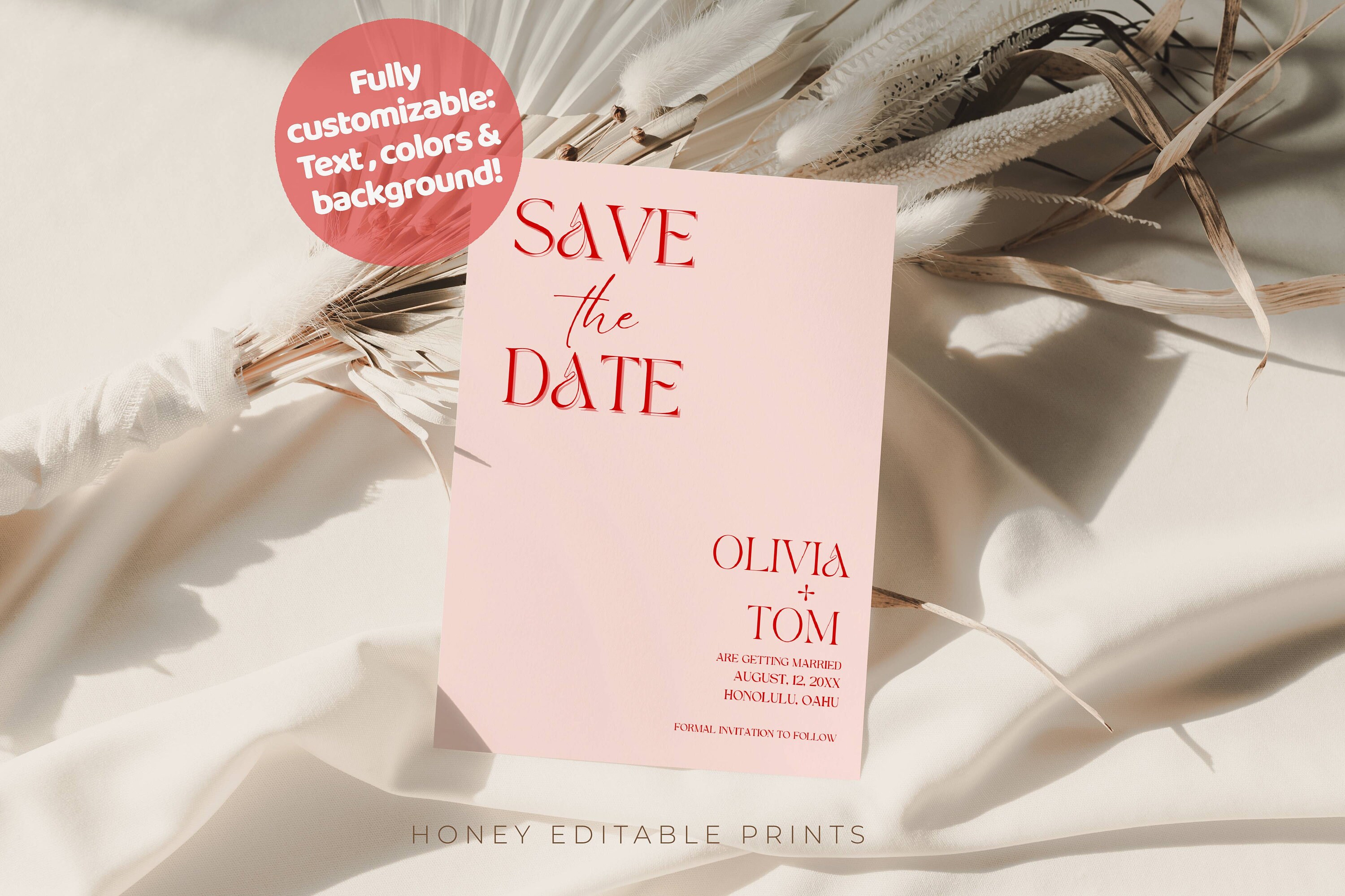 Red Save the Date Template, Modern Save the Date Editable, Custom ...