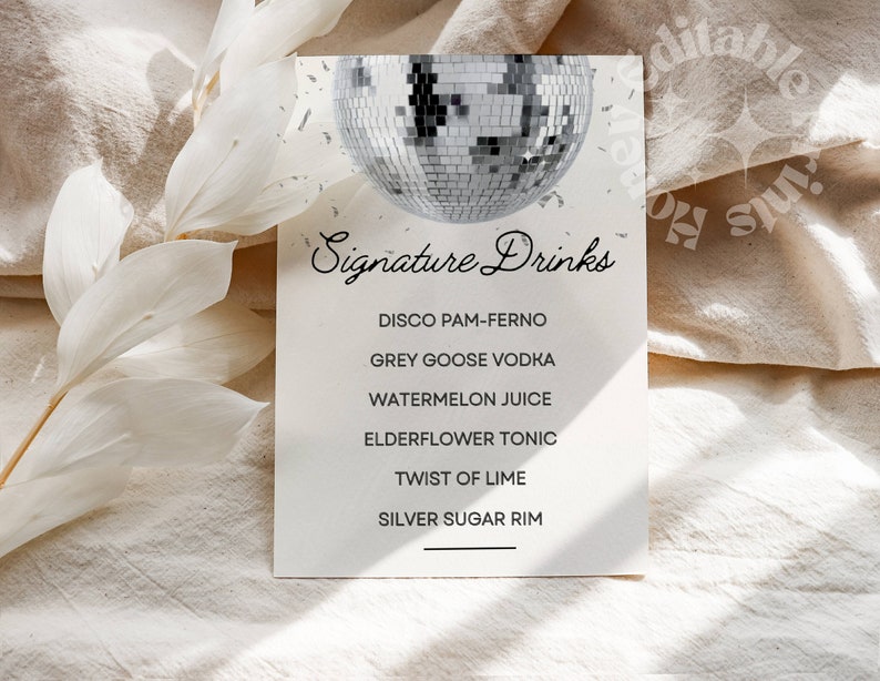 Disco Signature Drinks Menu,disco Bar Menu Black & White, Disco ...