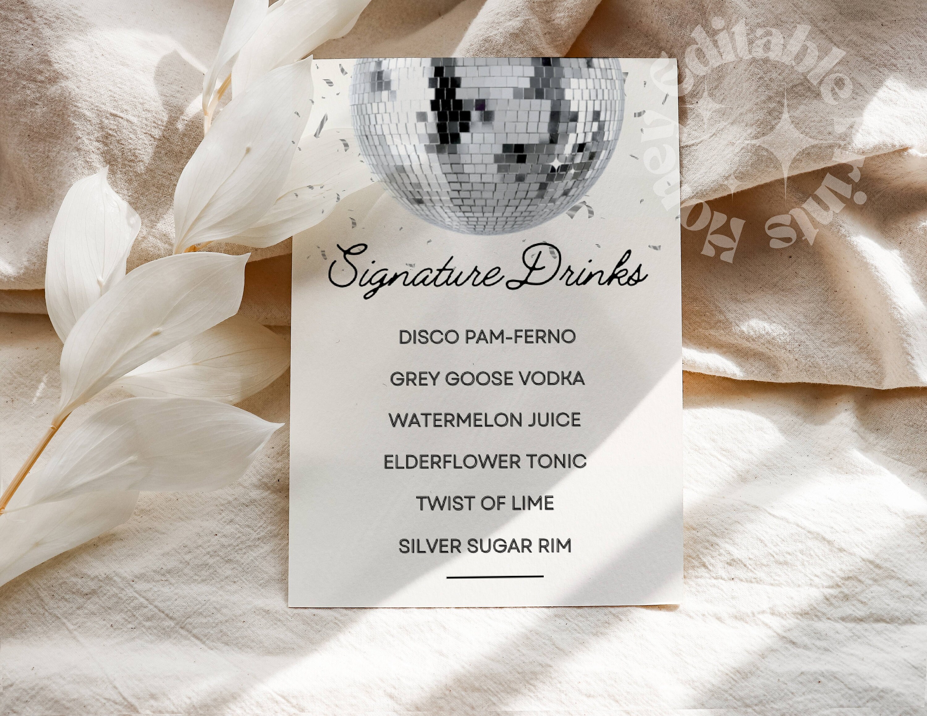 Disco Signature Drinks Menu,disco Bar Menu Black & White, Disco ...