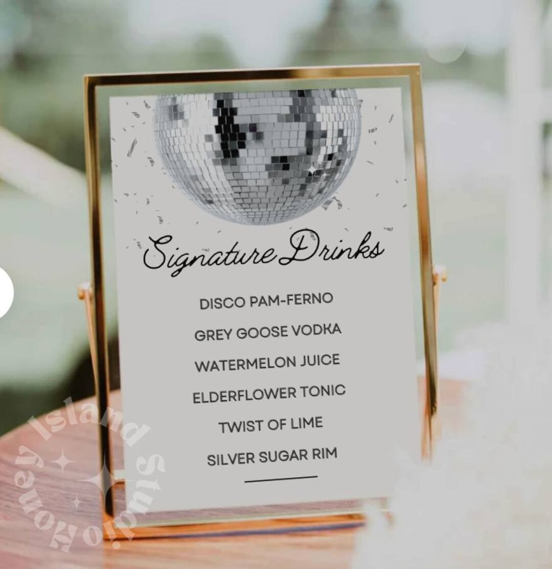 Disco Signature Drinks Menu,disco Bar Menu Black & White, Disco ...