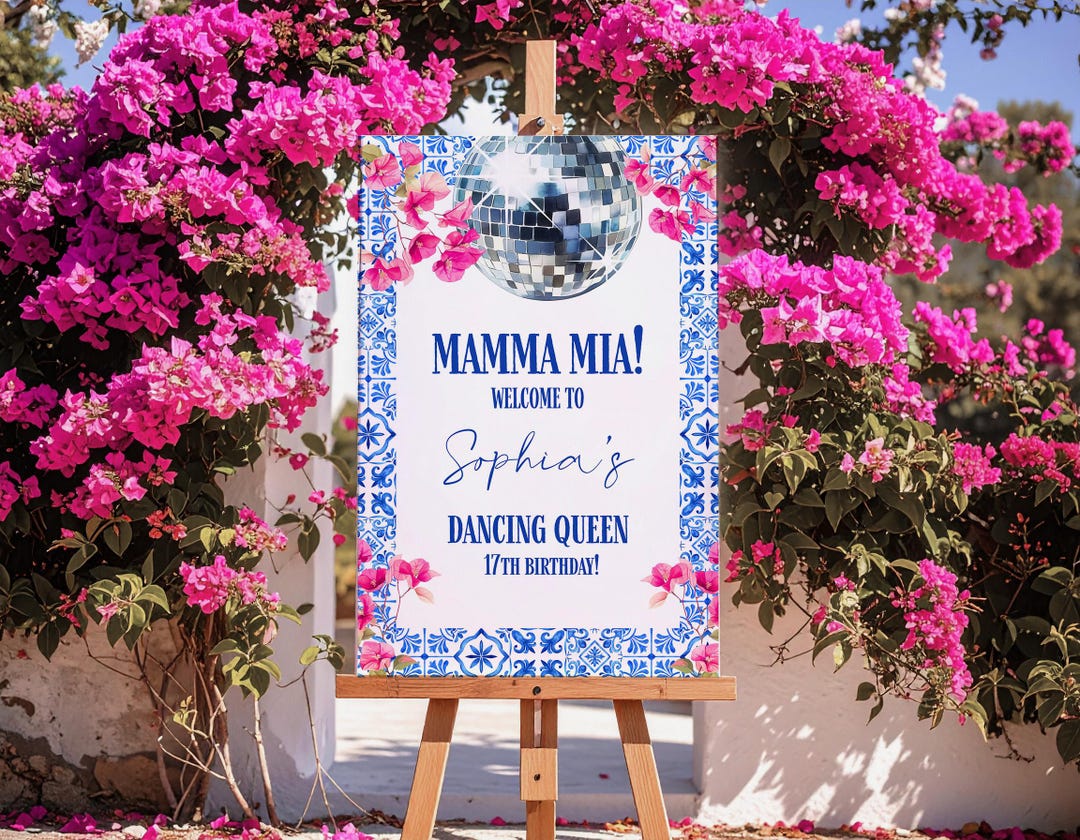 Mamma Mia Birthday Welcome Sign: Retro Disco Party Banner (digital ...