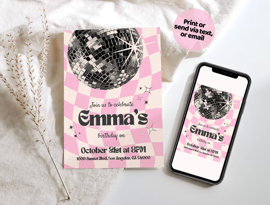 Disco Birthday Template, Trendy Retro Disco Invitation, Teen Girls ...