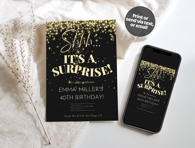 Gold Birthday Surprise Party Invitation Gold Printable - Etsy