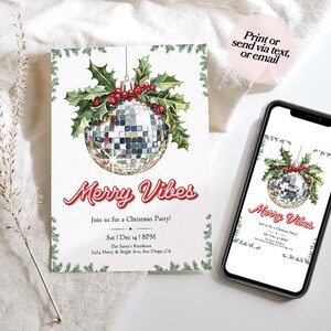 Retro Disco Christmas Party Invitation: Merry Vibes Template (digital ...