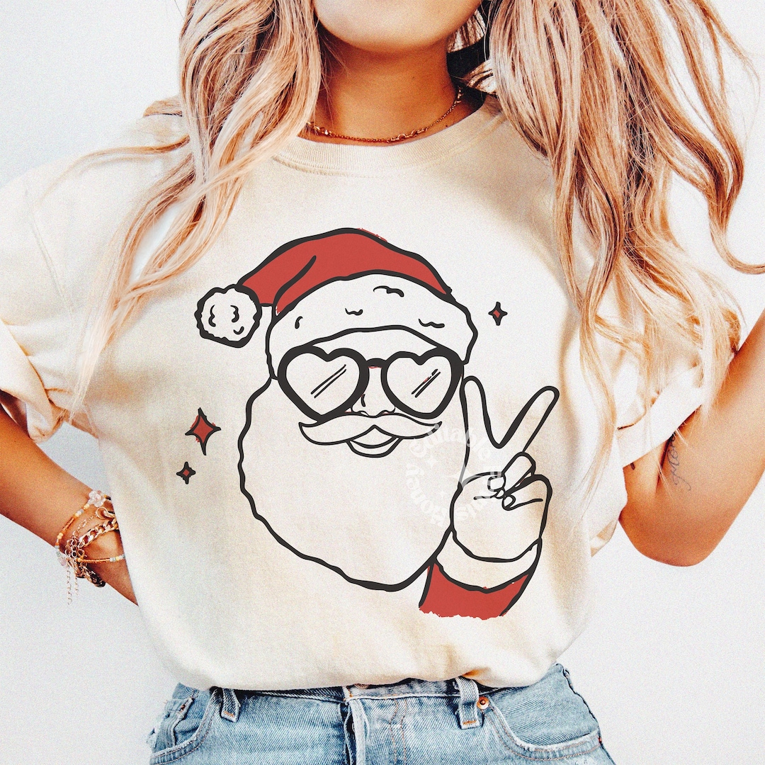 Santa Peace Sign Illustration Png Svg, Santa Heart Sunglasses ...