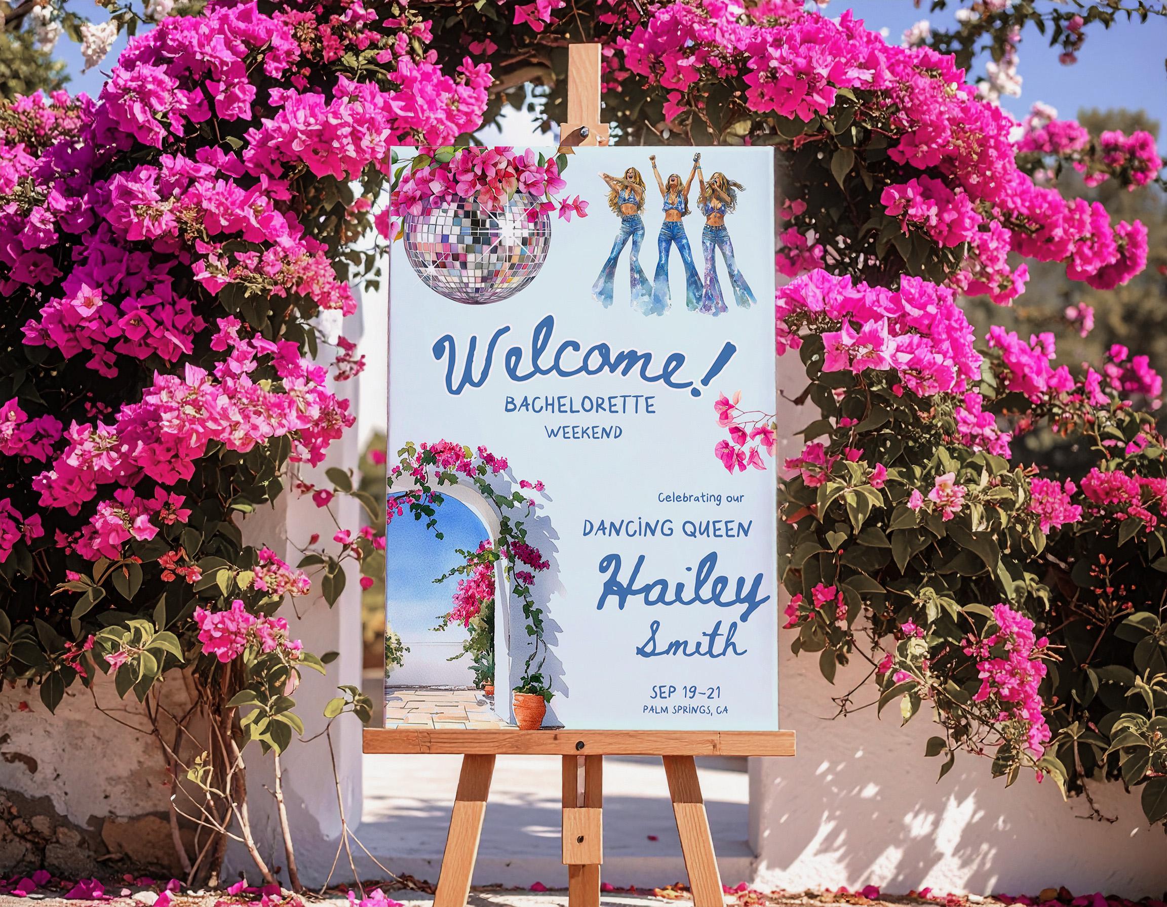 Mamma Mia Bachelorette Welcome Sign: Retro Disco Party Banner (24x36in ...