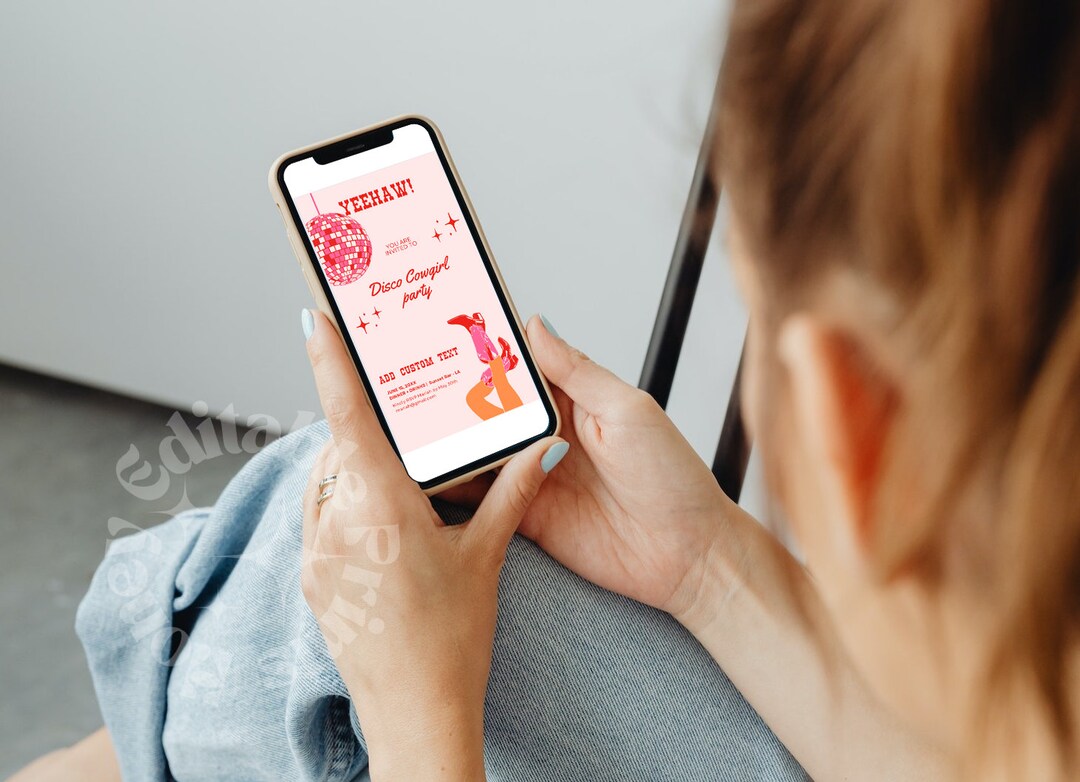 Disco Cowgirl Invite Editable Template, Disco Cowgirl Instagram Stories ...