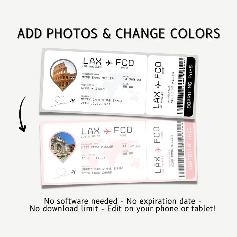 Editable Boarding Ticket Template Printable Airline - Etsy