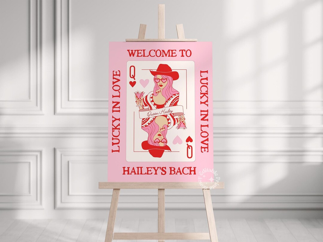 Queen of Hearts Bachelorette Welcome Sign: Las Vegas Itinerary (canva ...