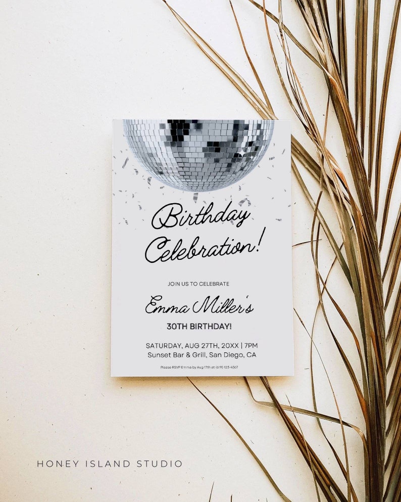 Disco Birthday Invitation, Disco 30 40 50 Bday, Disco Simple Printable ...